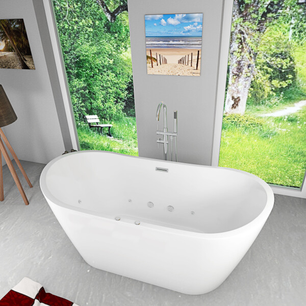 freistehende Badewanne Wanne F23 180cm Whirlpool Luft & Wasser mit Ar ...